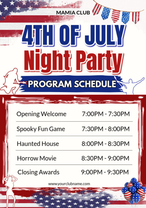 White List-based July 4th Party Schedule A4 Template | PosterMyWall