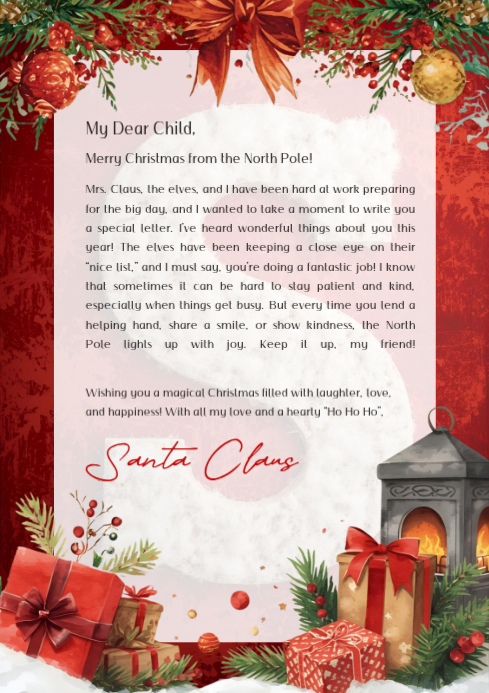 White List-based Letter From Santa Clause A4 Template | PosterMyWall
