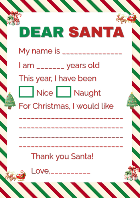 White List-based Letter To Santa Claus A4 Template | PosterMyWall
