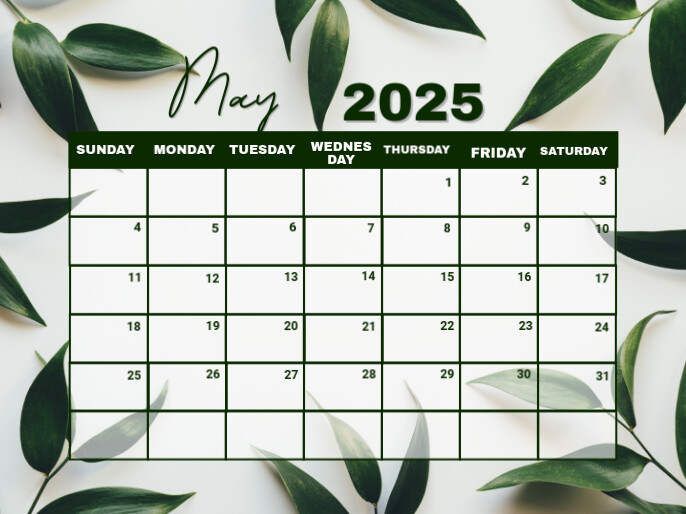White List-based May Calendar Presentation Template | PosterMyWall