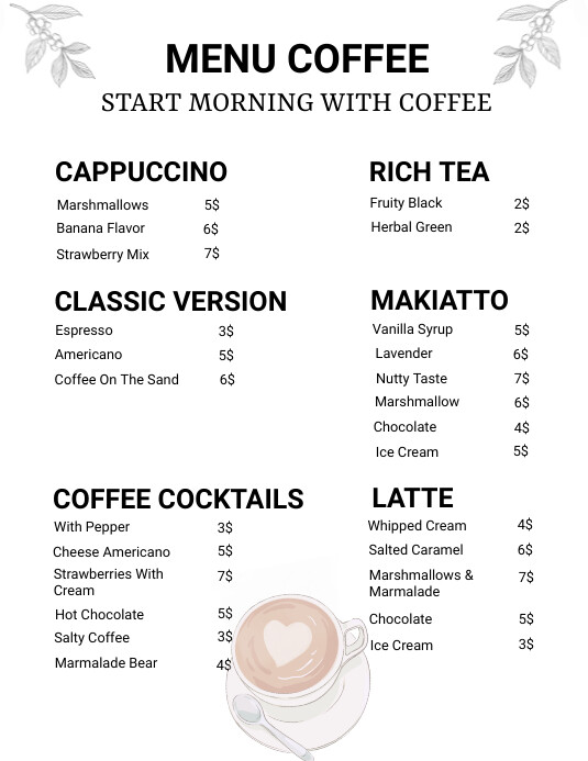 White List-based Menu Flyer (us Letter) Template | PosterMyWall