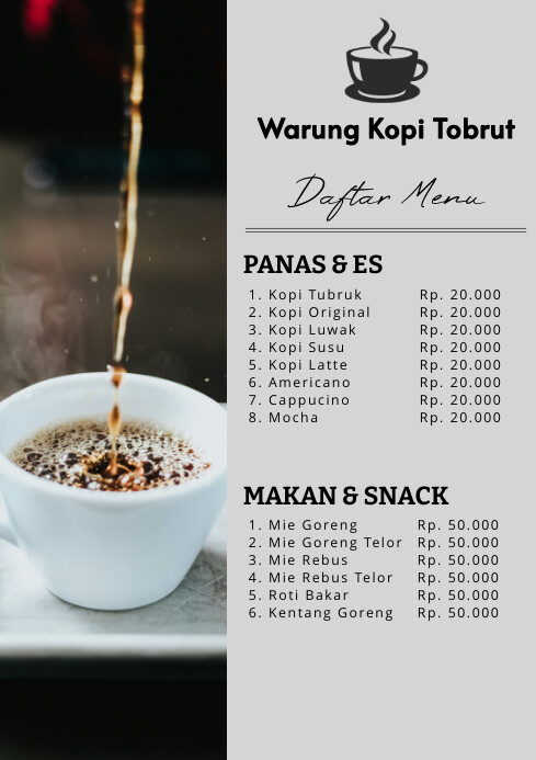 White List-based Menu Warung Kopi A4 Template | PosterMyWall