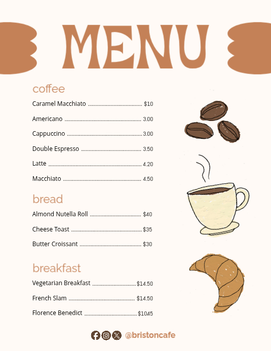 White List-based Minimalist Brown Cafe Menu Flyer (us Letter) Template ...