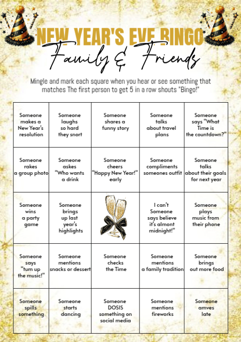Plantilla de White List-based New Year’s Eve Bingo Game A4 | PosterMyWall