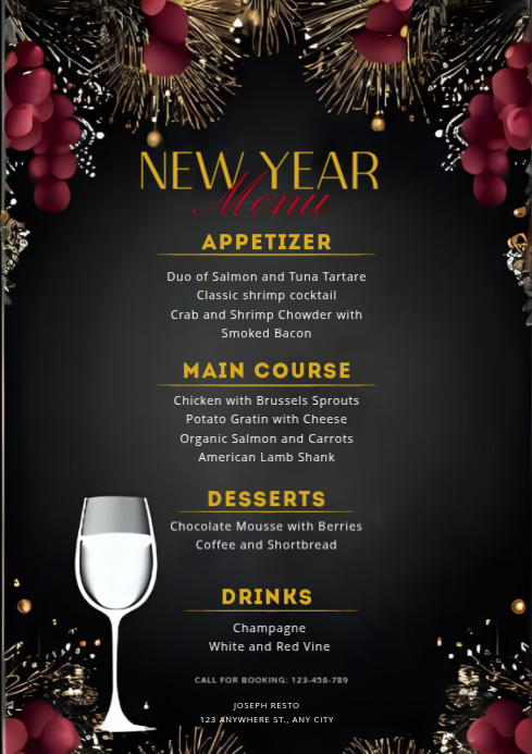 White List-based New Year Menu Card Design A4 Template | PosterMyWall