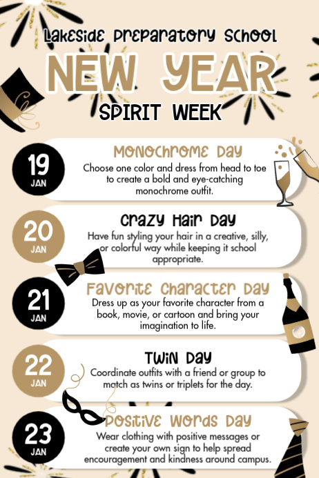 White List-based New Year Spirit Week Poster Template | PosterMyWall