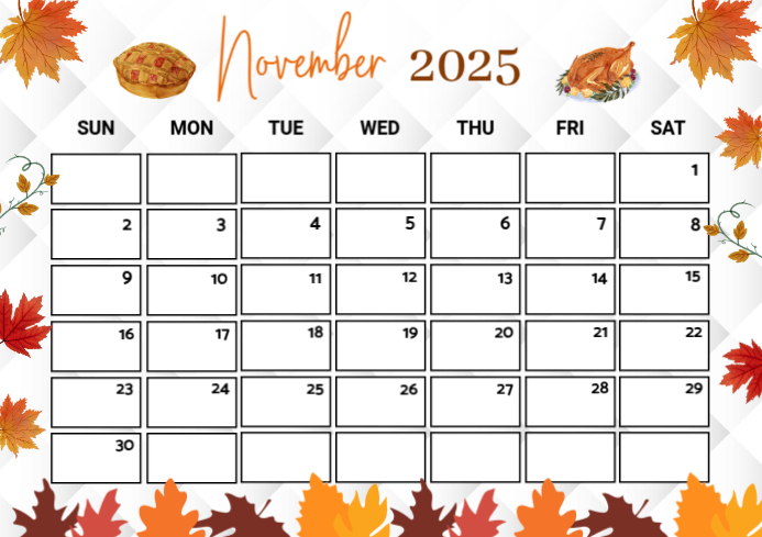 White List-based November Calendar A4 Template | PosterMyWall