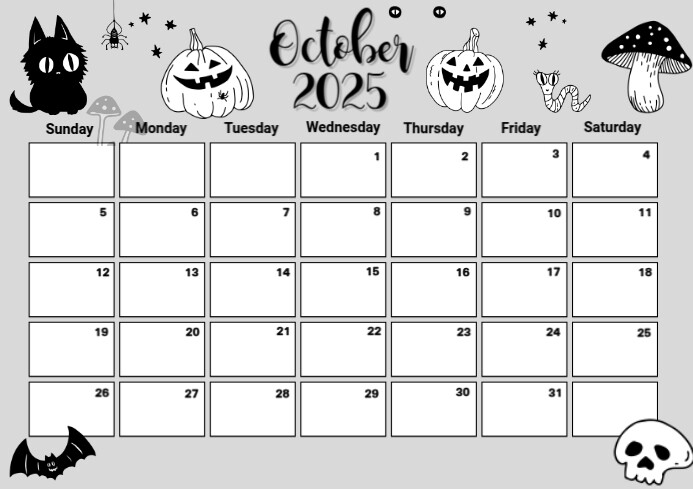 Plantilla de White List-based October Calendar A4 | PosterMyWall