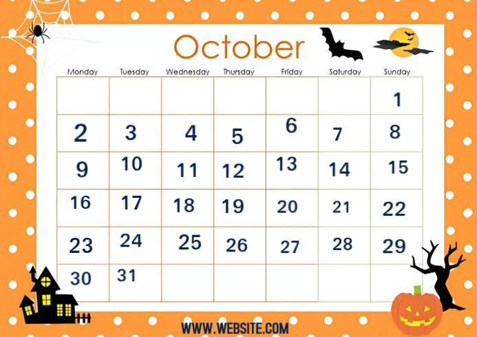 Plantilla de White List-based October Calendar Flyer A4 | PosterMyWall