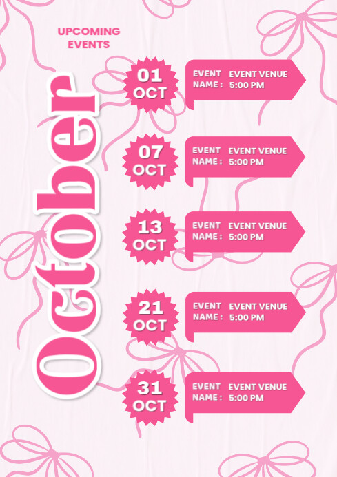 Plantilla de White List-based October Upcoming Events Schedule A4 | PosterMyWall