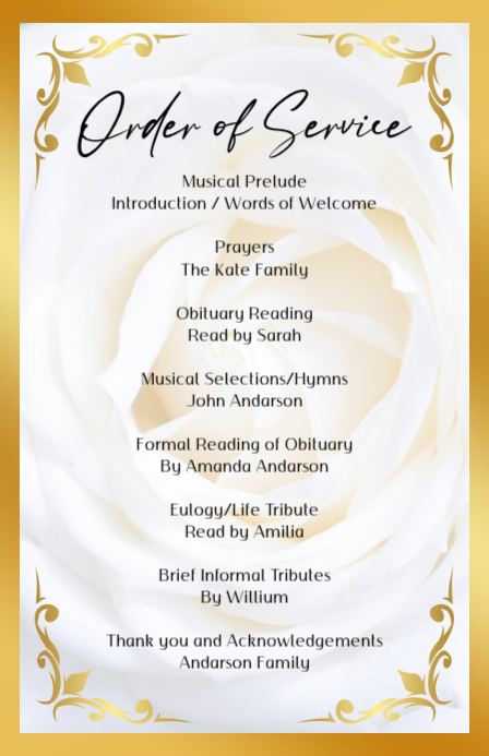 Plantilla de White List-based Order Of Service Half Page Wide ...