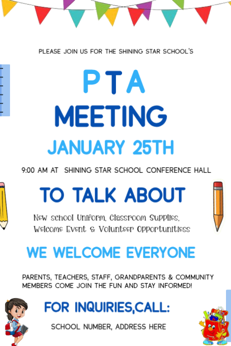 White List-based Parents–teacher Pta Meeting Announcement Poster ...