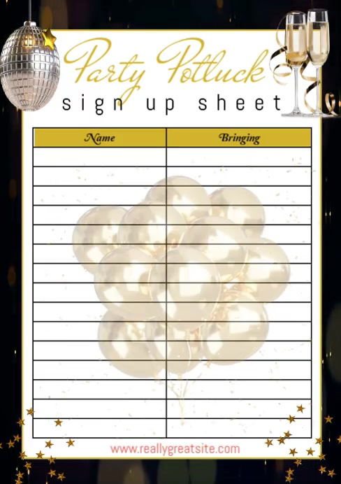 White List-based Party Potluck Signup Sheet A4 Template | PosterMyWall