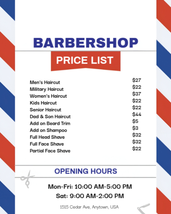 White List-based Patriotic Barbershop Price List Template ...