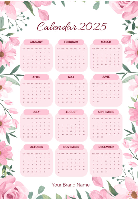 Copy of White List-based Pink Floral Calendar 2025 A4 | PosterMyWall