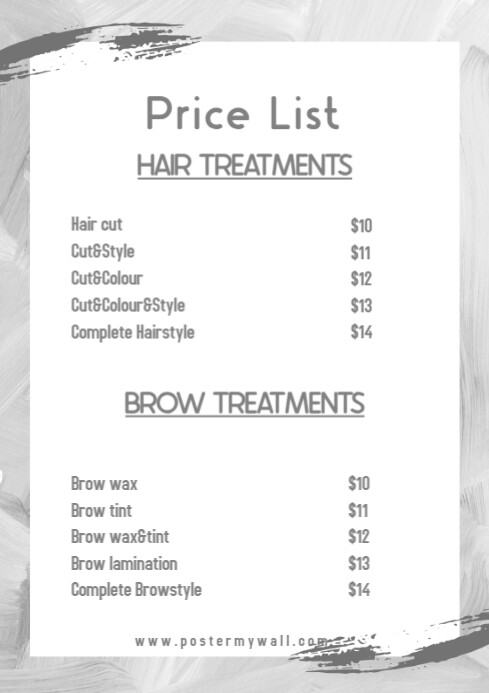 White List-based Price List Hair & Brow Treatments A4 Template ...