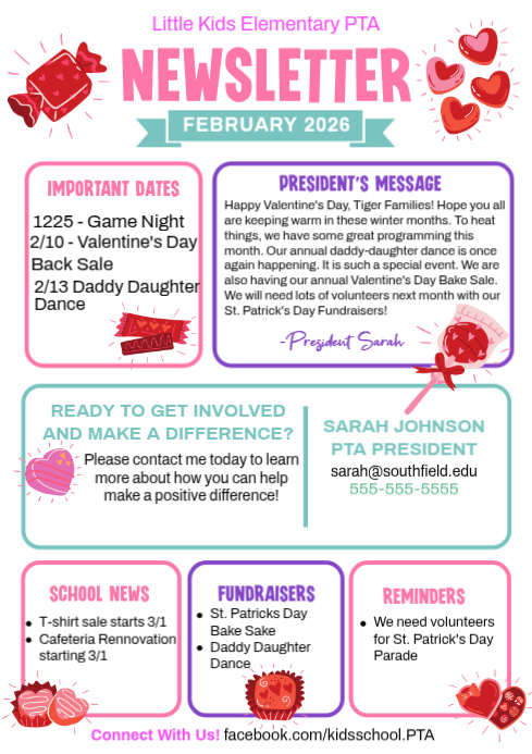 White List-based Pta-newsletter-valentine-school-post A4 Template ...