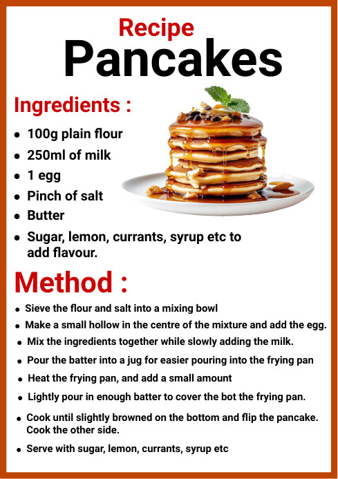 Copy of White List-based Recipe Pancakes A4 | PosterMyWall