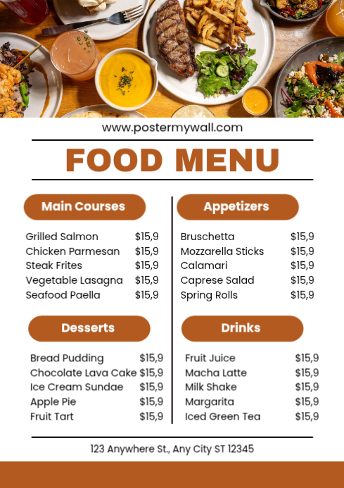White Food Menu A4 Template | PosterMyWall