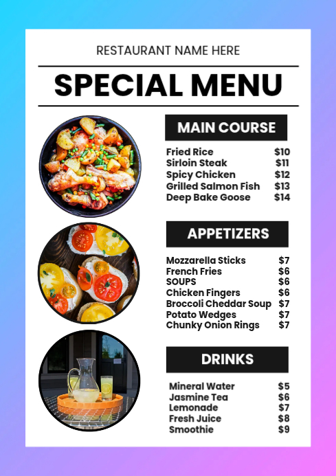 White List-based Restaurant Food Menu A4 Template | PosterMyWall