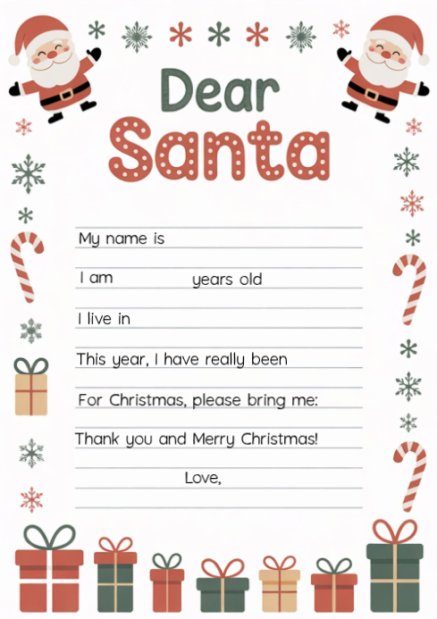 White List-based Santa Letters A4 Template | PosterMyWall