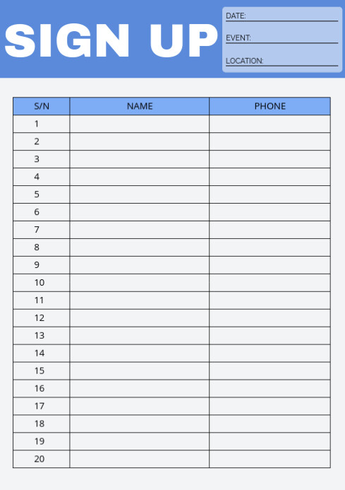 Copy of White List-based Sign Up Shert A4 | PosterMyWall