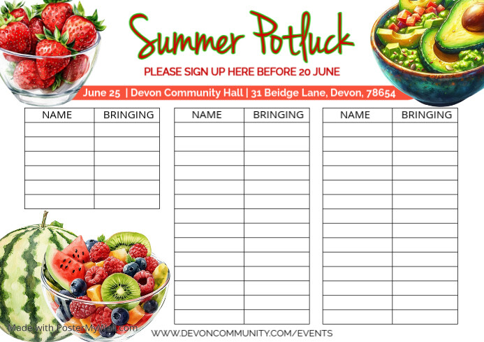 White List-based Summer Potluck Sign Up Sheet A4 Modelo | PosterMyWall