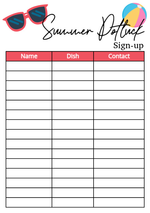 White List-based Summer Potluck Sign Up Sheet A4 Template | PosterMyWall