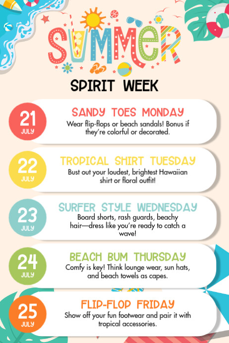 White List-based Summer Spirit Week Poster Template | PosterMyWall