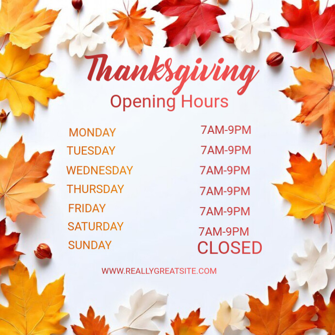 Copy of White List-based Thanksgiving Opening Hours Instagram Post ...