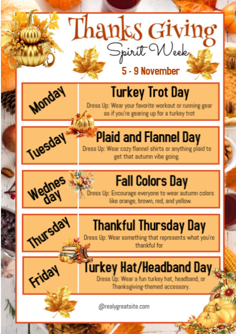 White List-based Thanksgiving Spirit Week A6 Template | PosterMyWall