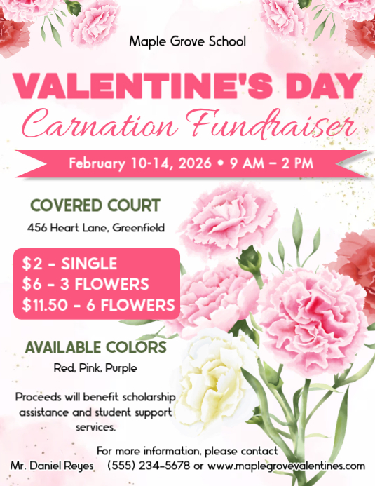 Plantilla de White List-based Valentine's Day Carnation Fundraiser (1 ...