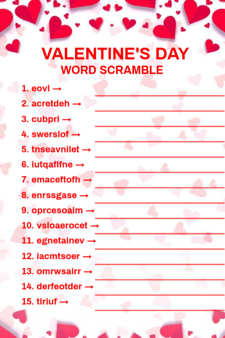 White List-based Valentine's Day Word Scramble Template Design Poster ...