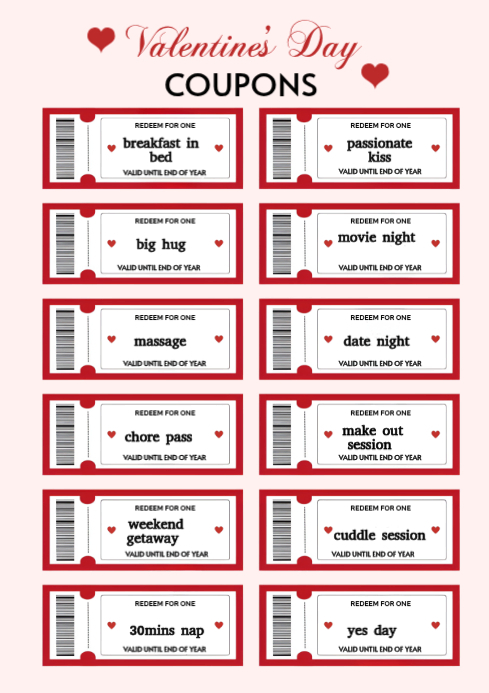 Copy of White List-based Valentine's Day Coupons A4 | PosterMyWall