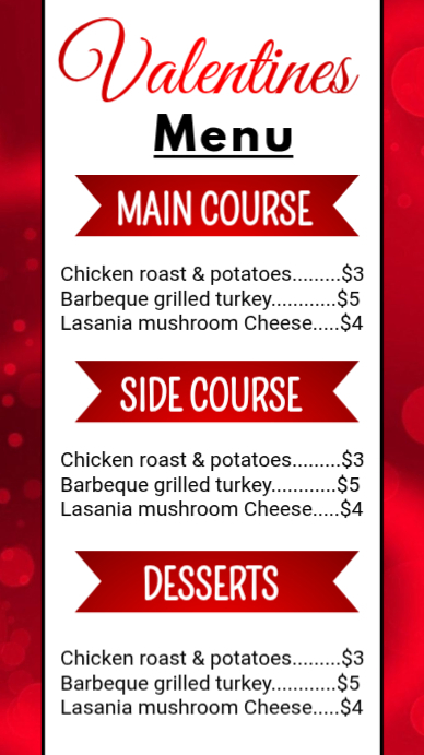 White List-based Valentine Menu Instagram Story Template | PosterMyWall