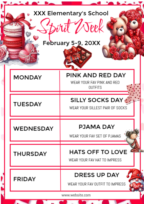 White List-based Valentine Spirit Week Event A4 Template | PosterMyWall