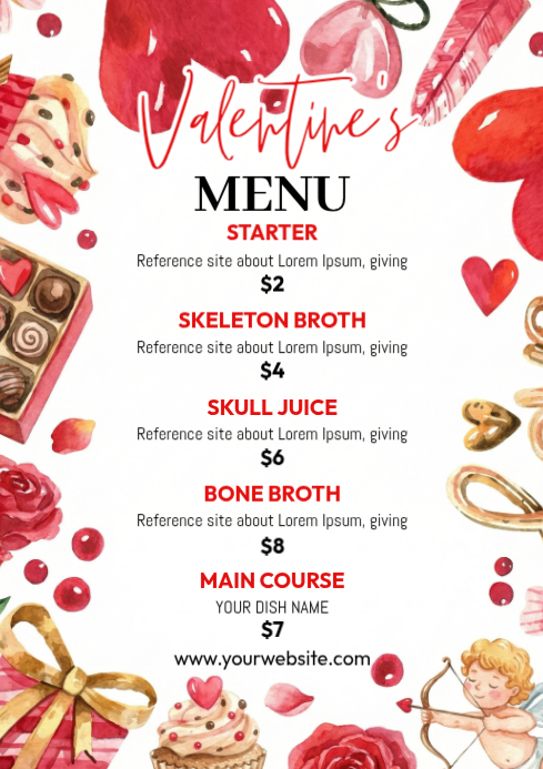 White List-based Valentines Menu A4 Template | PosterMyWall