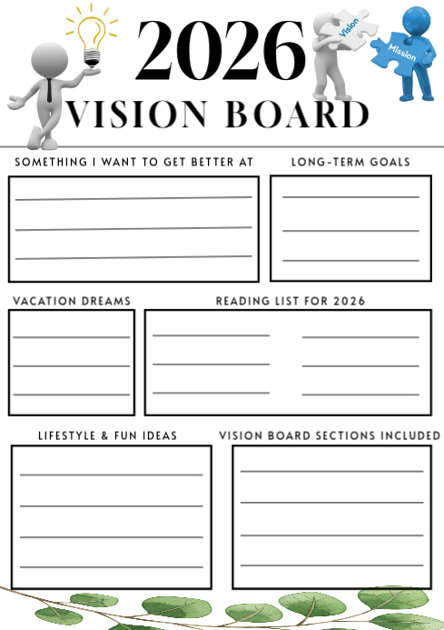 Plantilla de White List-based Vision Board Goal Setting Worksheet A4 ...