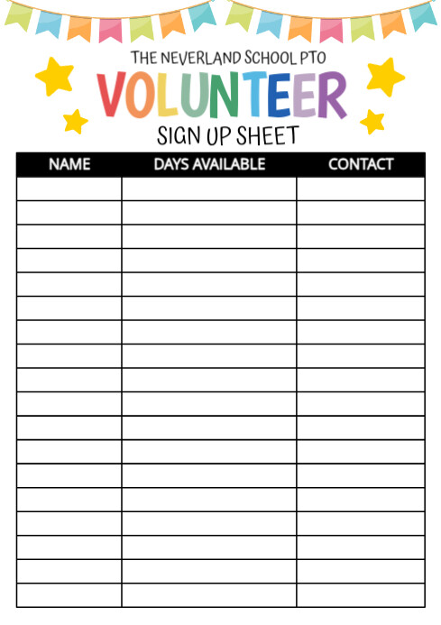 Copy of White List-based Volunteer Potluck Sign Up Sheet A4 | PosterMyWall