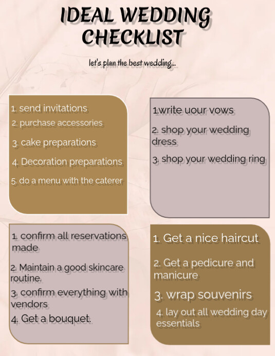 Copy of White List-based Wedding Checklist Flyer (us Letter) | PosterMyWall