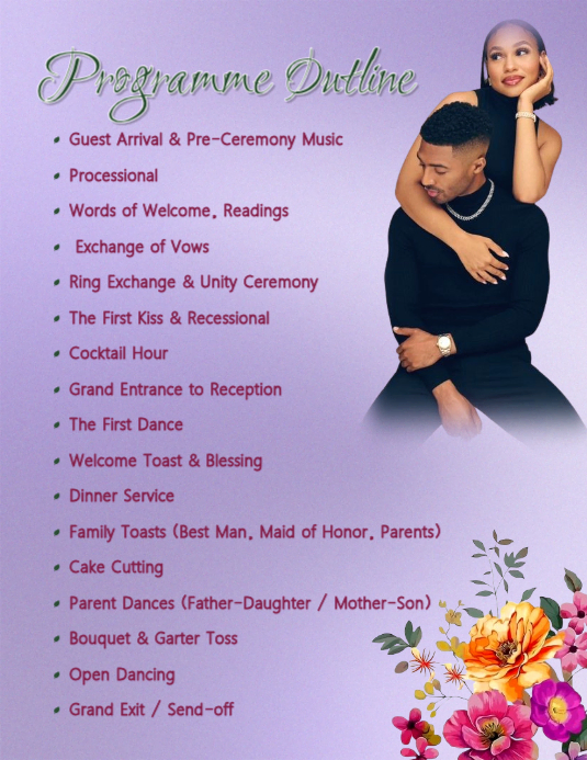 White List-based Wedding Program Schedule Template Flyer (us Letter ...