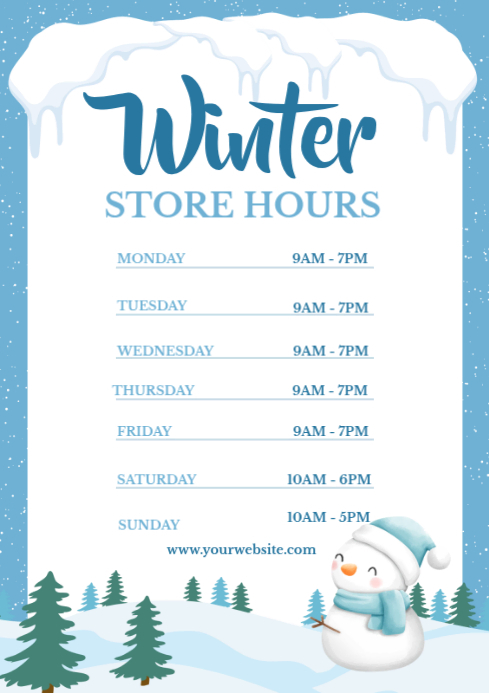 White List-based Winter Opening Hours A4 Template | PosterMyWall
