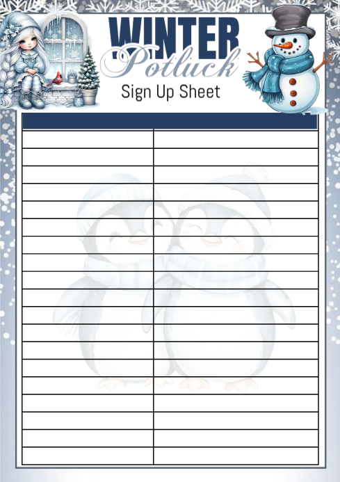 White List-based Winter Potluck Signup Sheet A4 Template | PosterMyWall