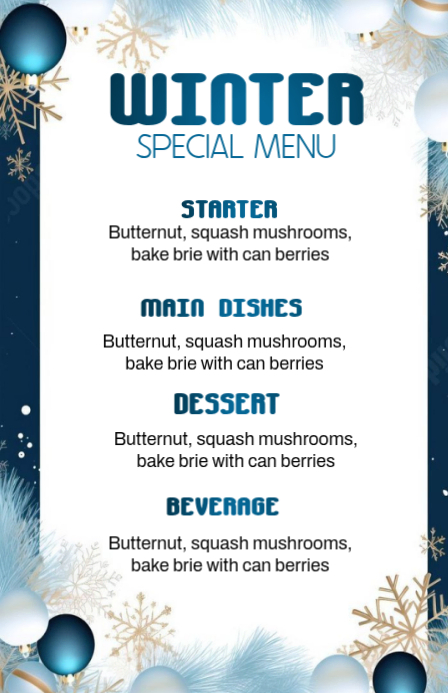 White List-based Winter Special Menu Template Design Tabloid | PosterMyWall