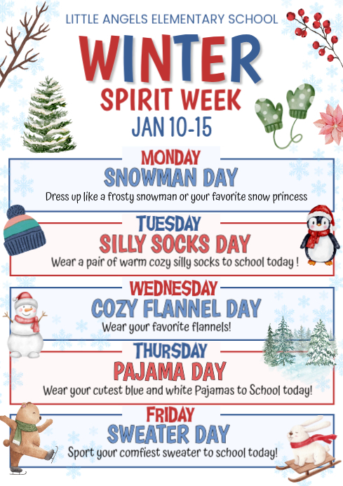 White List-based Winter Spirit Week A4 Template | PosterMyWall