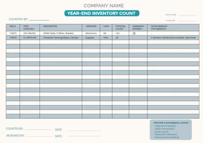 White List-based Year End Inventory Count Sheet A4 Template | PosterMyWall
