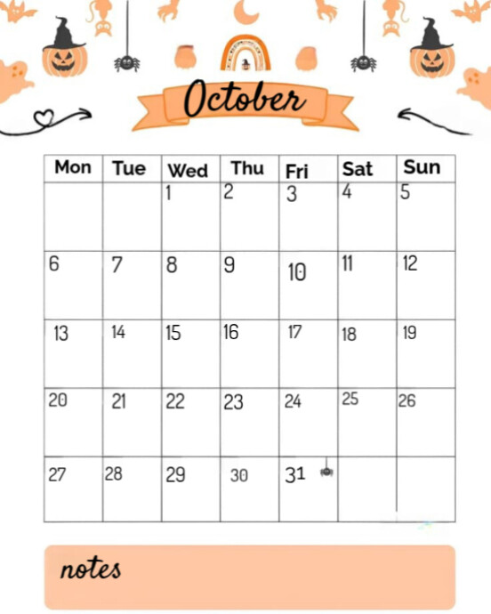 White List_based October Calendar 2025 Template | PosterMyWall
