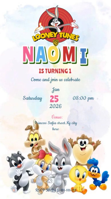 Modèle White Looney Tunes Birthday Invitation Digital Display Video ...