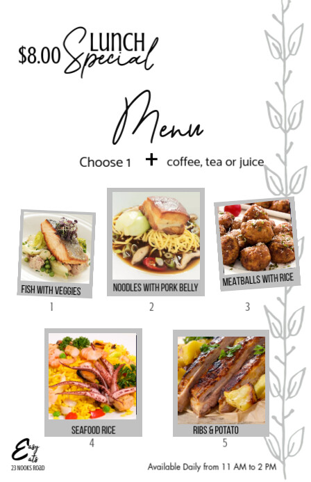White Lunch Special Deals Menu Design Tabloid Template | PosterMyWall