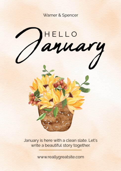 White Maksimalis Hello January A4 Template | PosterMyWall